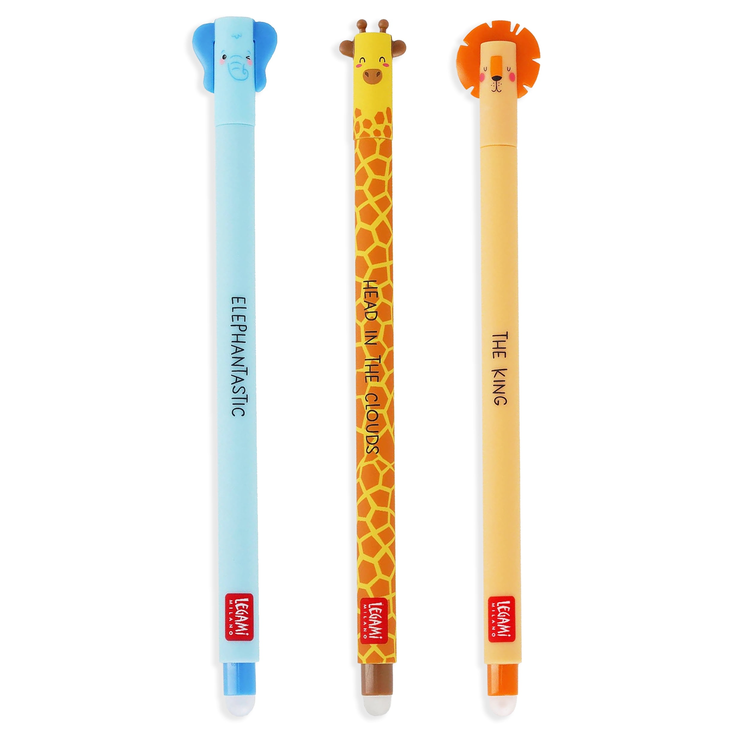 Legami Erasable Gel Pen - 0.7mm - Lion, Elephant, Giraffe Barrels ...
