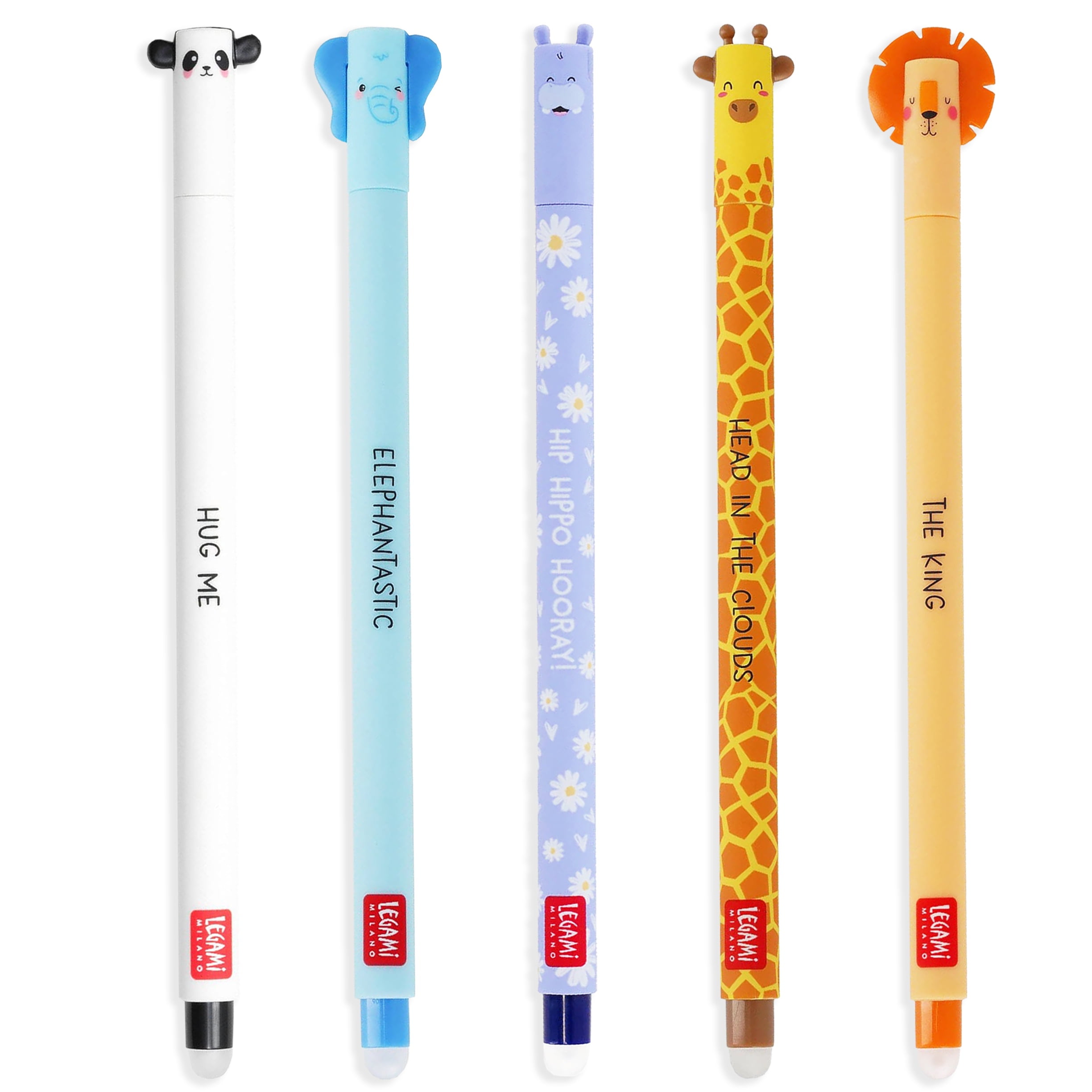 Legami Erasable Gel Pen - 0.7mm - Panda, Lion, Elephant, Hippo, Giraffe ...
