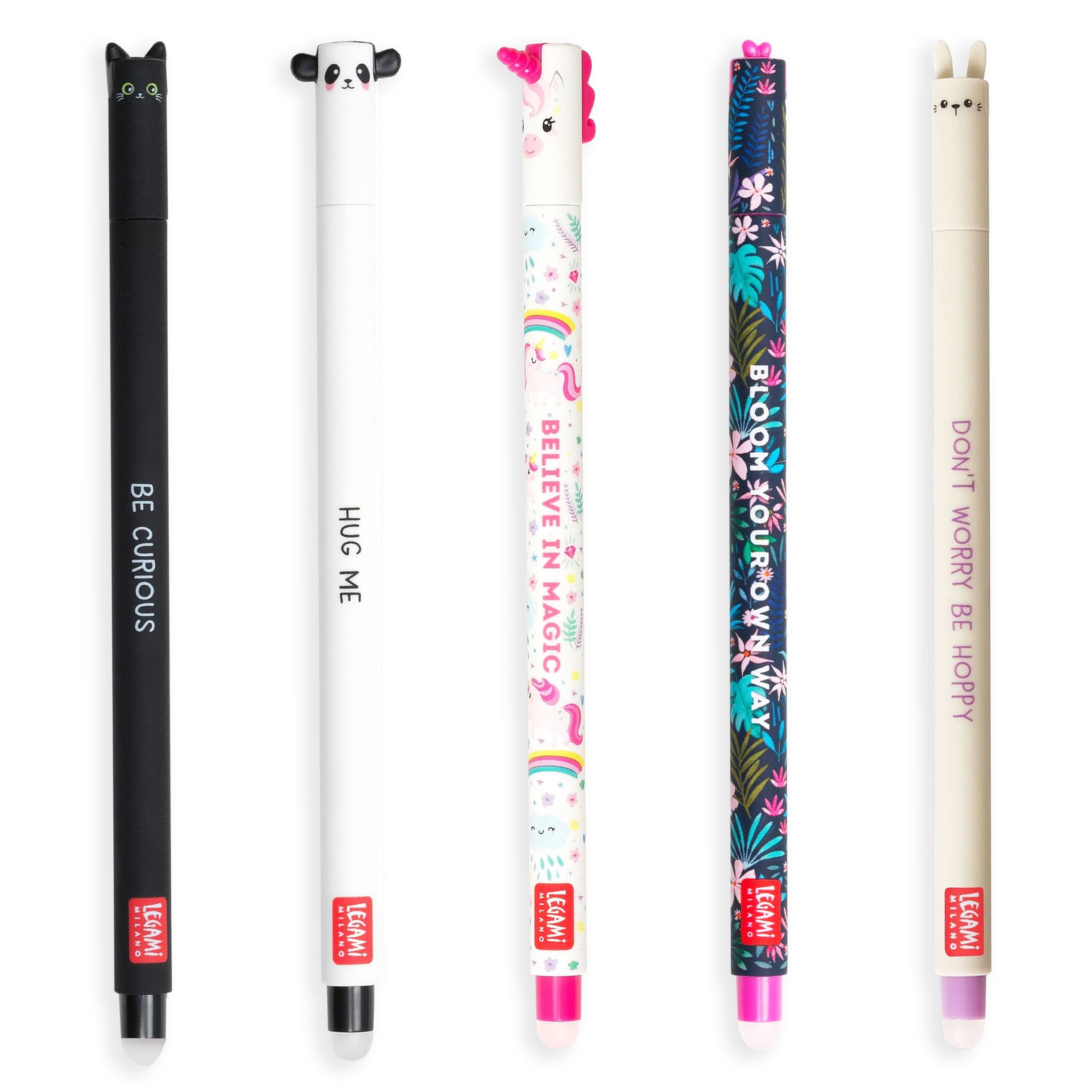 Legami Erasable Gel Pen - 0.7mm - Panda, Unicorn, Cat, Bunny, Floral ...