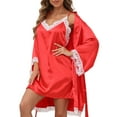 CaiDieNu Women's Silk Robe Set 2-Piece - Lace Camisole & 3/4 Sleeve ...