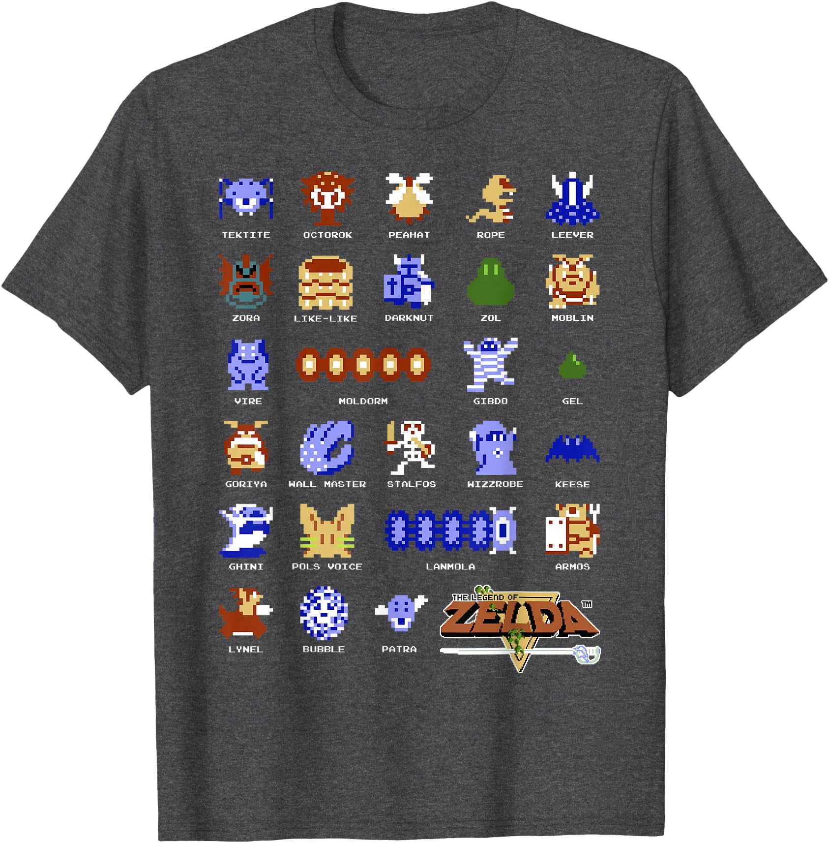Legend Of Zelda Character Pixel Art Portrait Grid DTG Print Unisex T ...