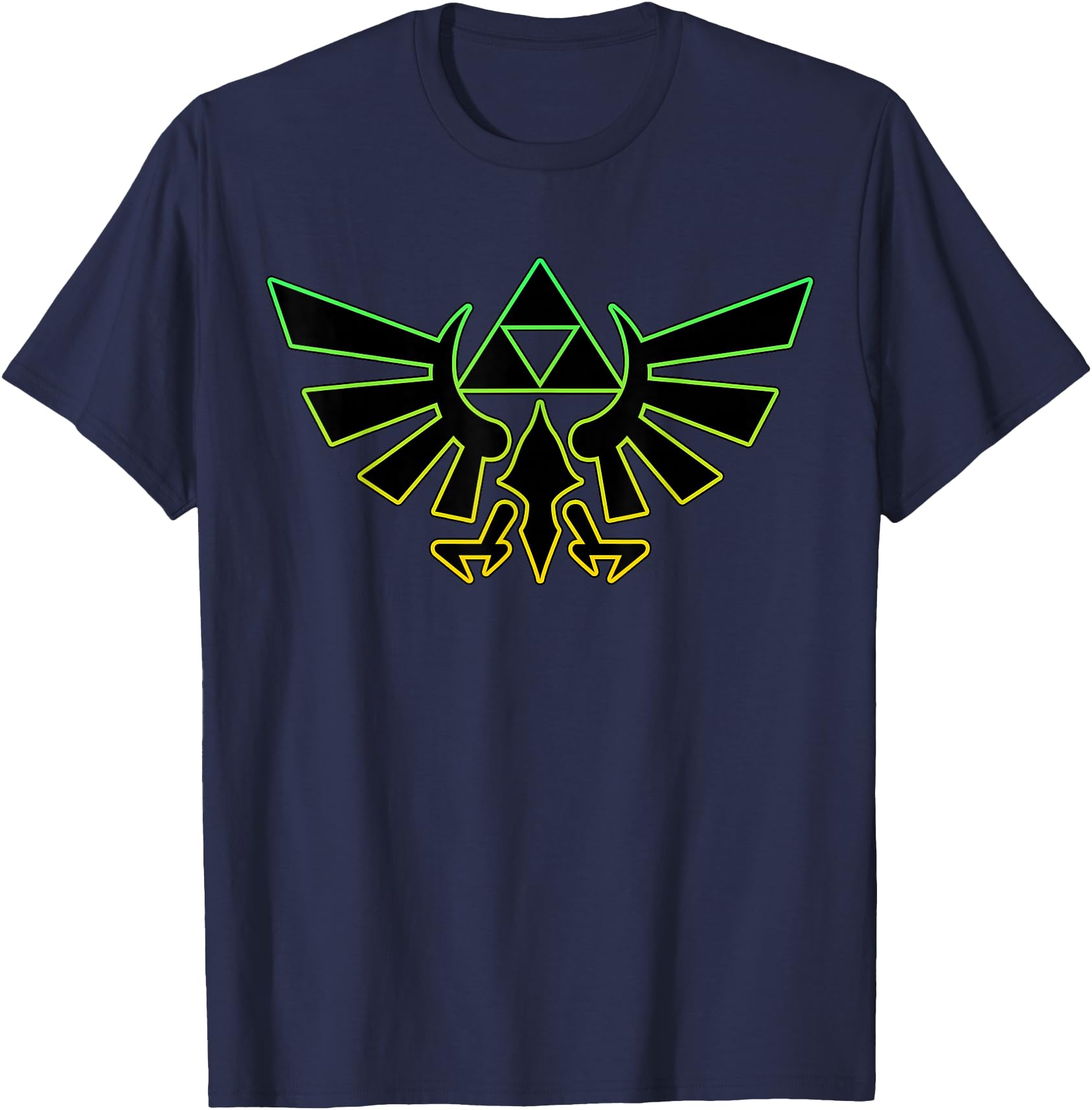 Legend Of Zelda Hyrule Crest Triforce Neon Outline DTG Print Unisex T ...