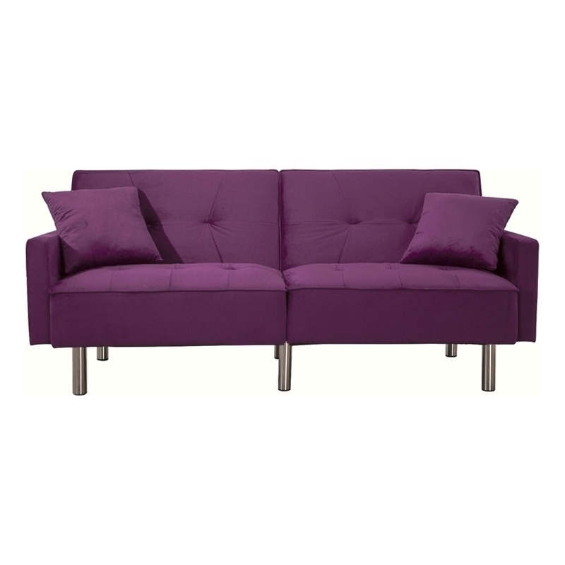 Legend Vansen 80" Convertible Modern Wood & Velvet Fabric Sofa Bed in Purple - Walmart.com
