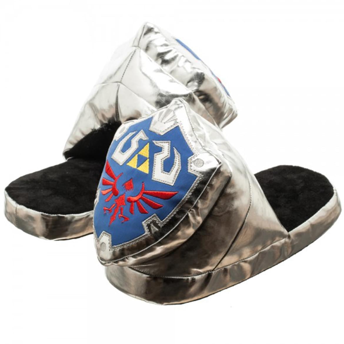 The Legend of Zelda Shield Nintendo Unisex Silver 3D Plush Slippers ...