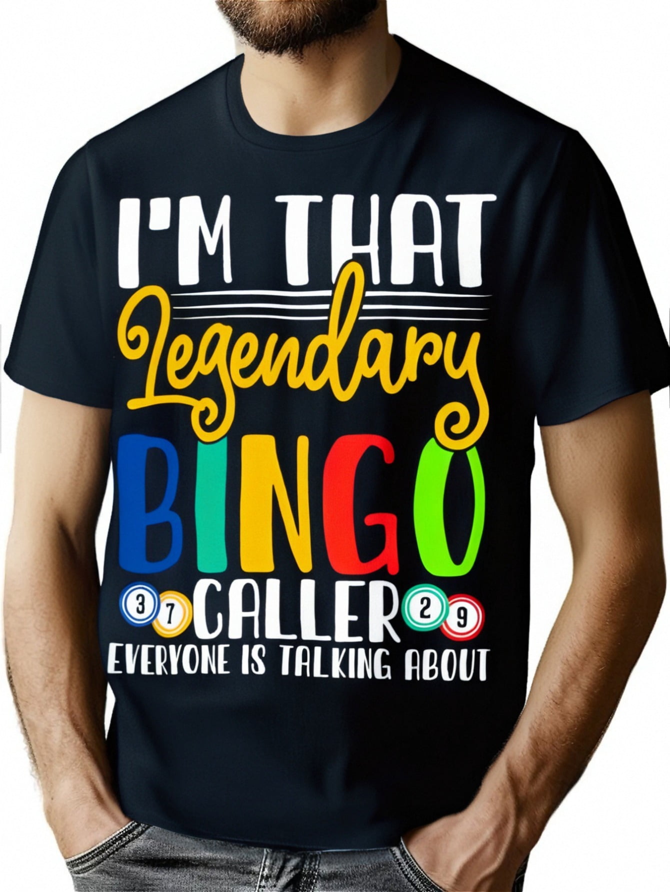 [Legendary Bingo Caller Tee] Fun Quote Men's Black Cotton Legendary ...