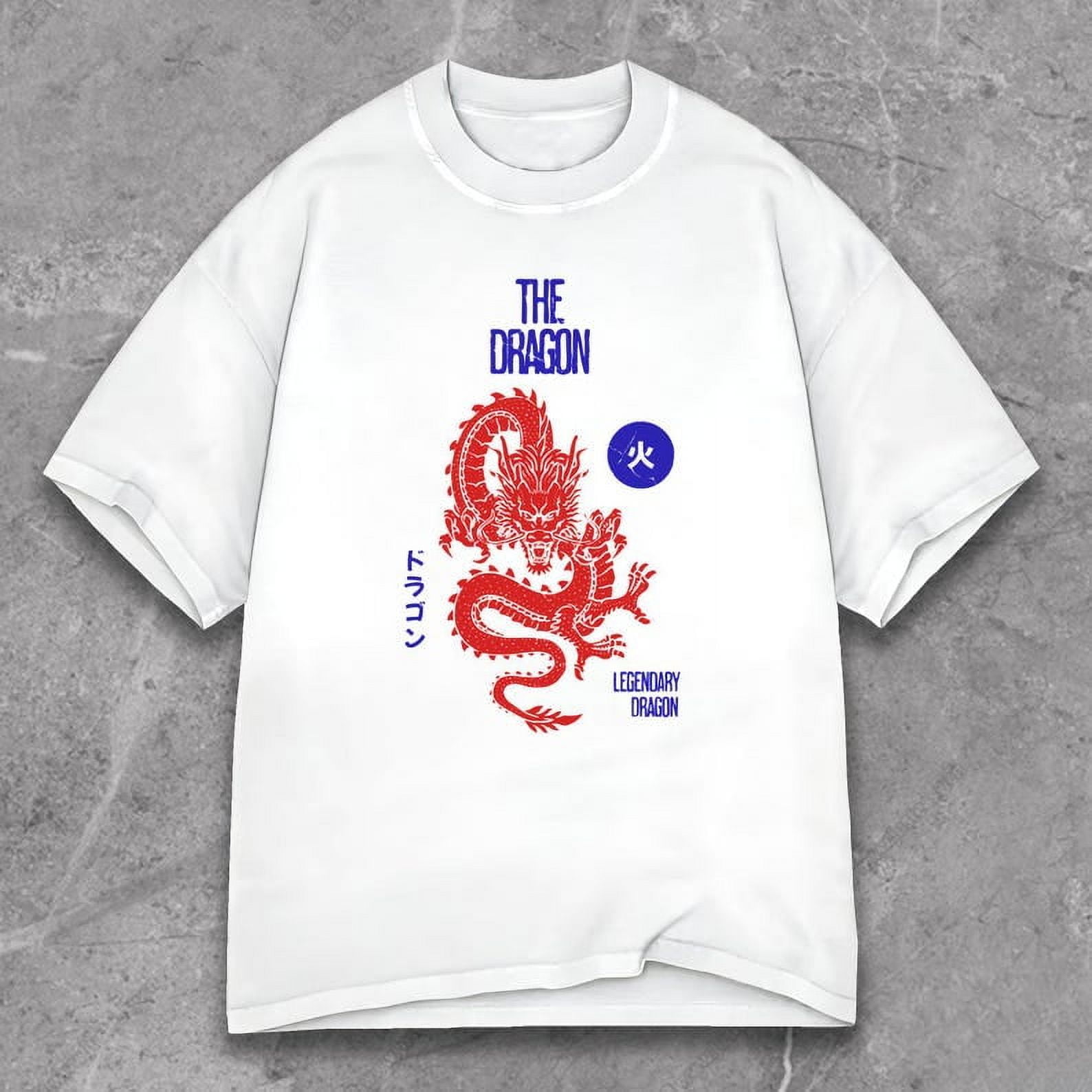 Legendary Dragon Graphic Tee, Cool Dragon Japan Kanji Shirt, Red and ...