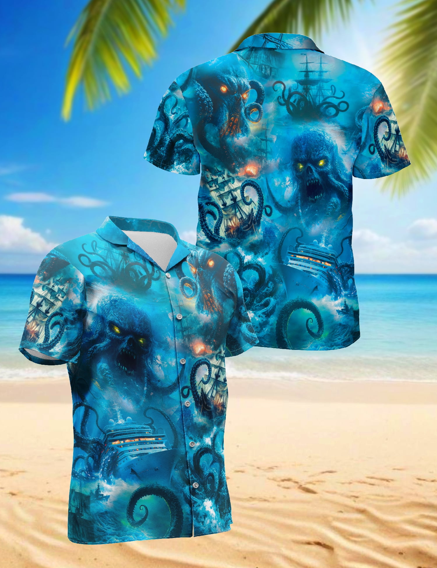 Legendary Octopus Attack Hawaiian Shirt for Men, Nautical Myth Style ...
