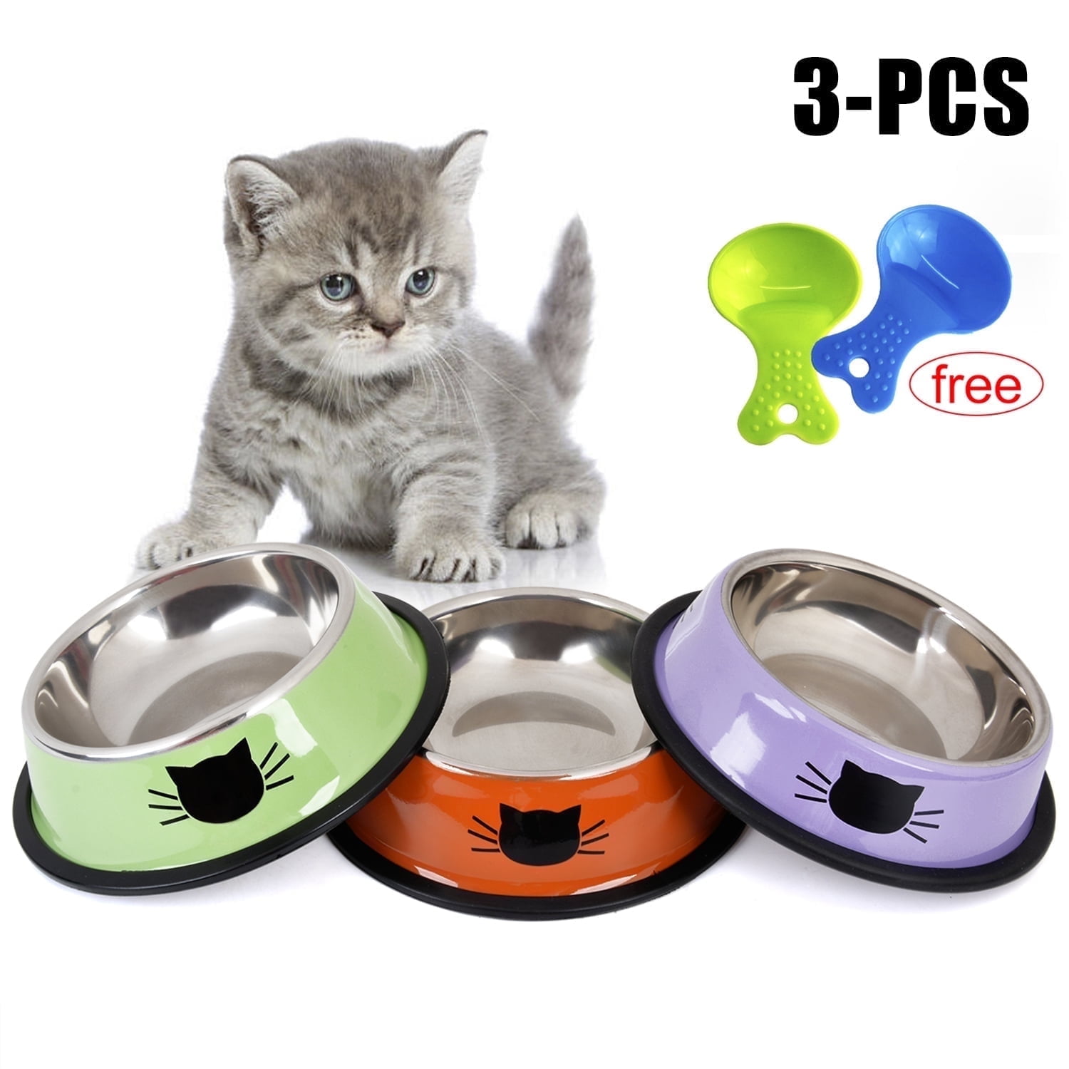 Legendog 3PCS Non-Skid Metal Pet Bowl Set, Stainless Steel Dog & Cat ...