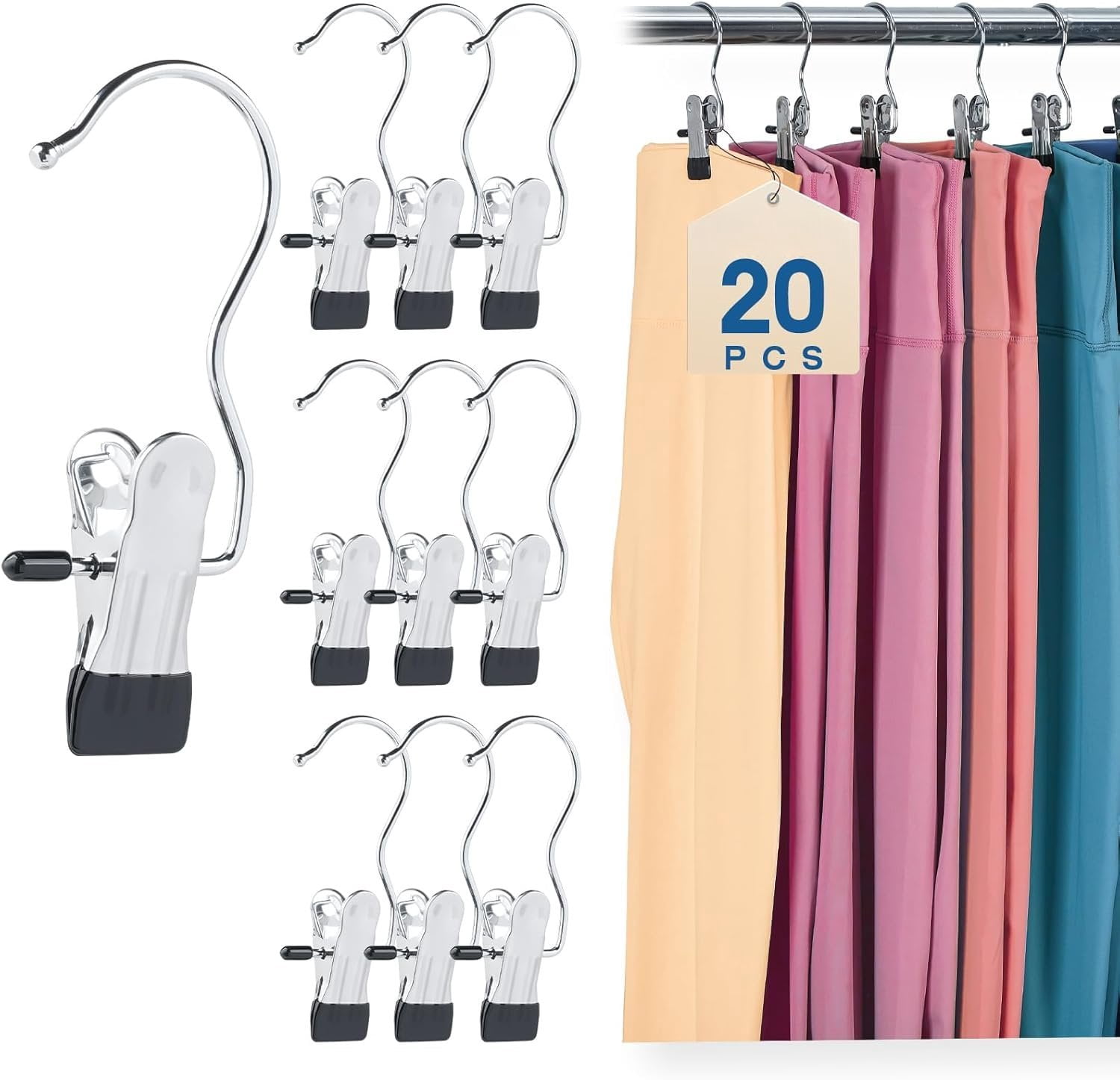 Legging Organizer for Closet, Yoga Pants Hangers 20 Clips Coated Clips ...