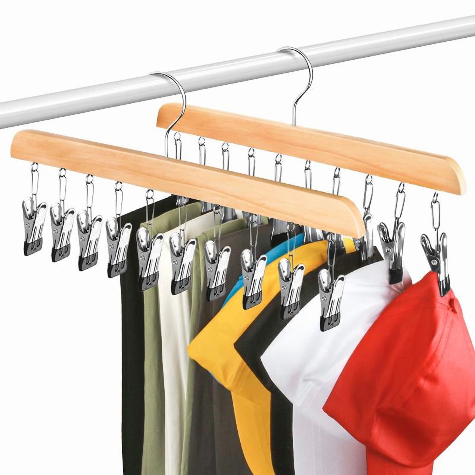 Legging Organizer for Closet 1 Count, Wooden Pants Hanger with 10 Clips ...