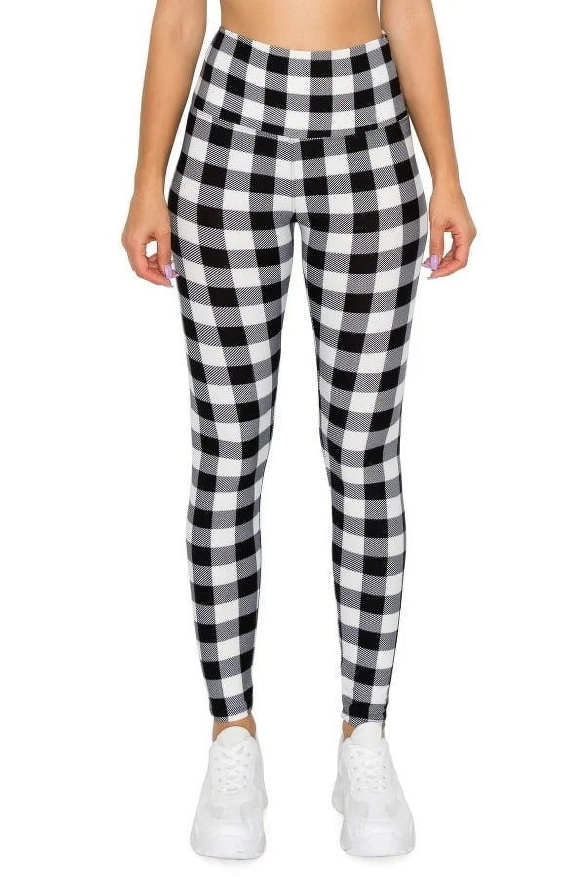 Leggings 5-inch Long Yoga Style Banded Lined Checker Black Printed Knit ...