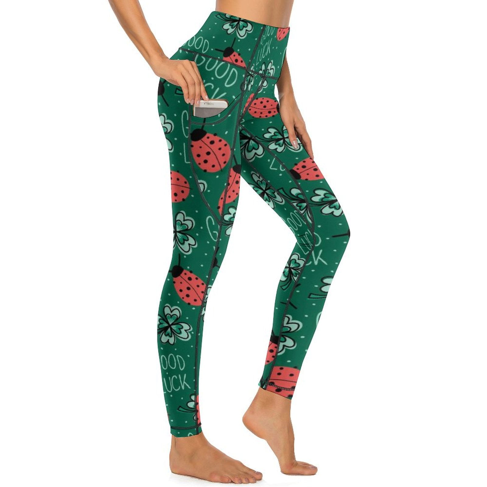Leggings with Pockets for Women - Good Luck Ladybug High Waist Tummy ...