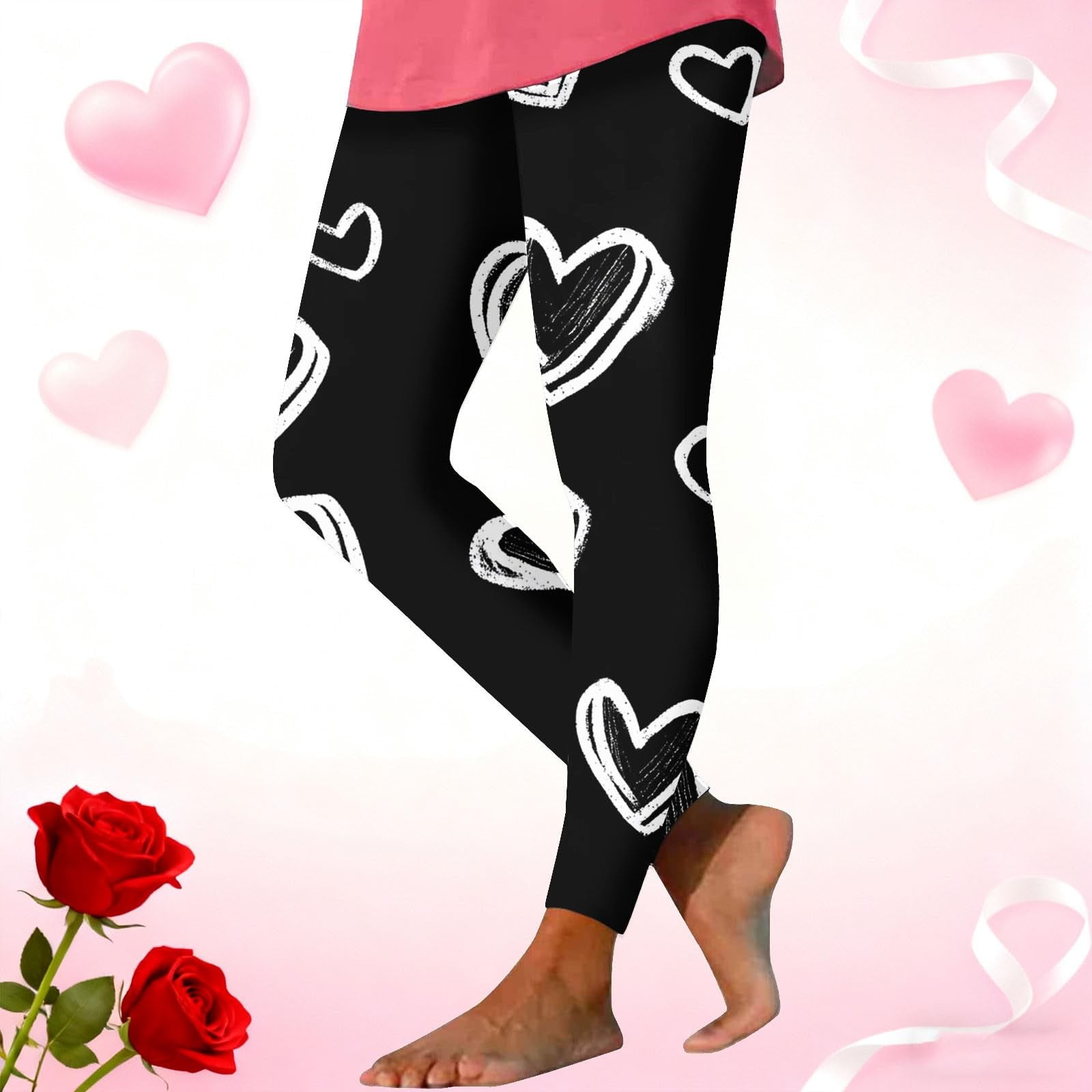 Leggings with Pockets for Women Valentine's Day Festival Hearts Stretch ...