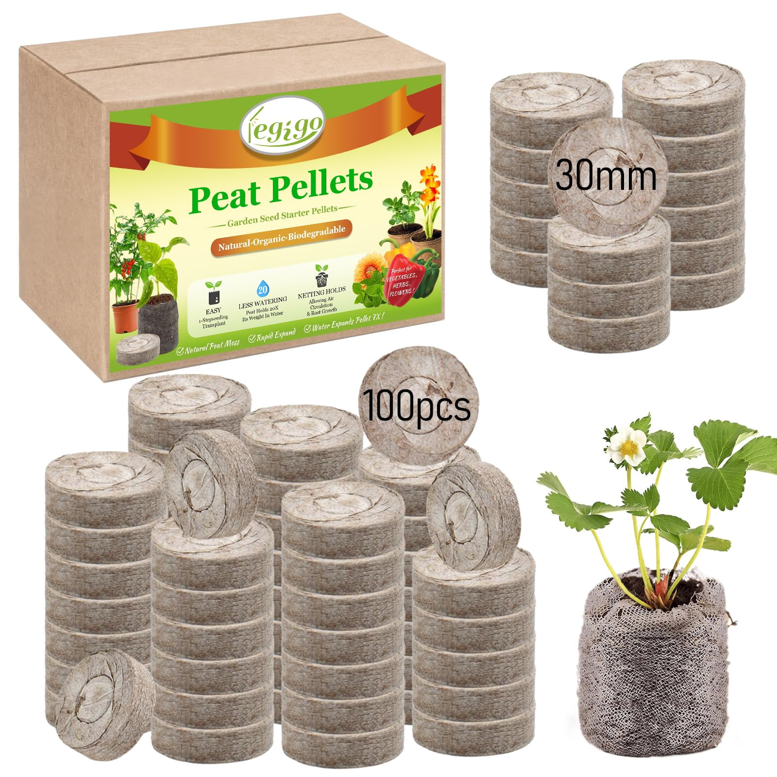 Legigo 100 Pcs 30mm Seed Starter AIS1 Peat Pellets for Seedlings- Compressed Seed Starting ...