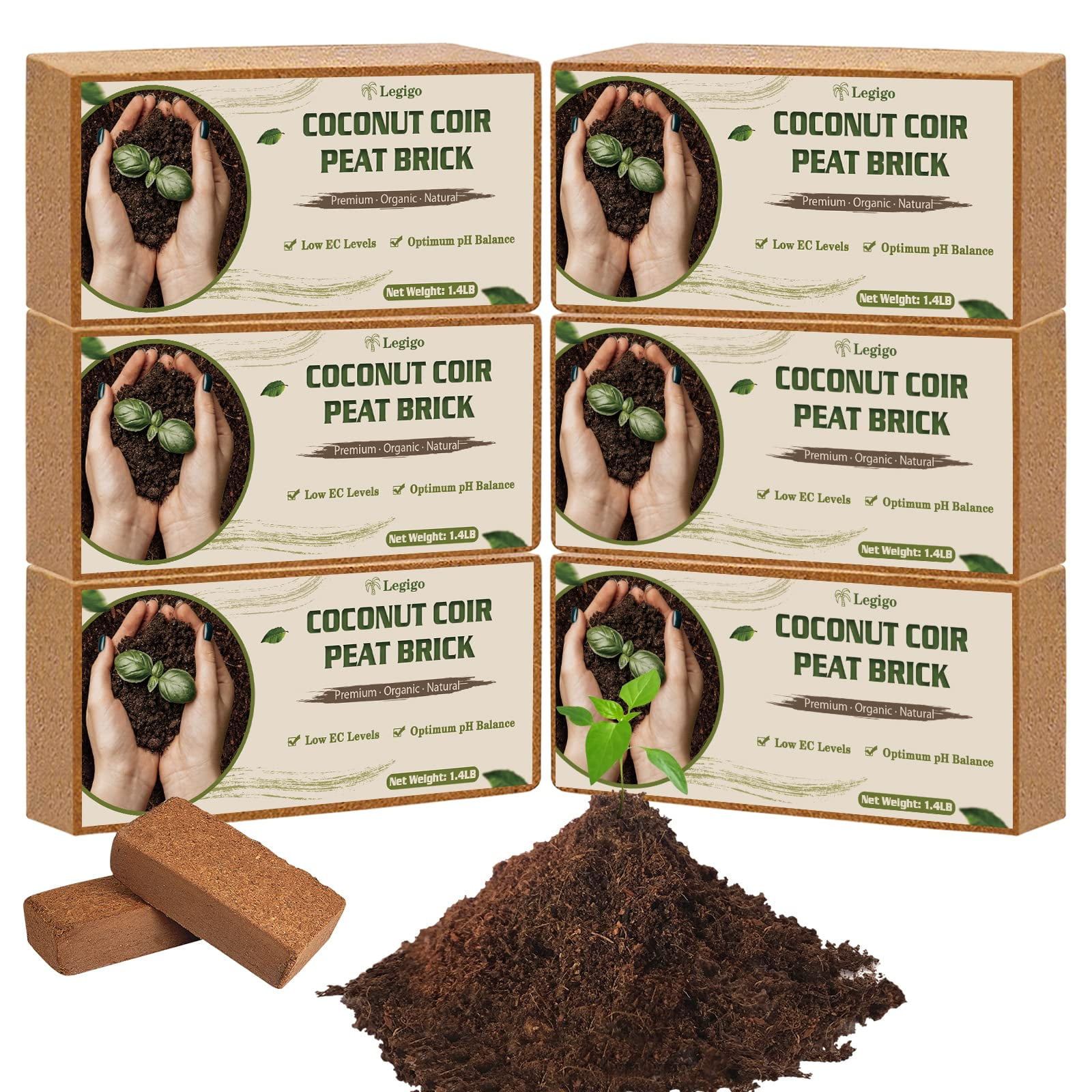 Legigo 6 Pack Premium Coco Coir MTN1 Brick for 100% Organic Compressed ...