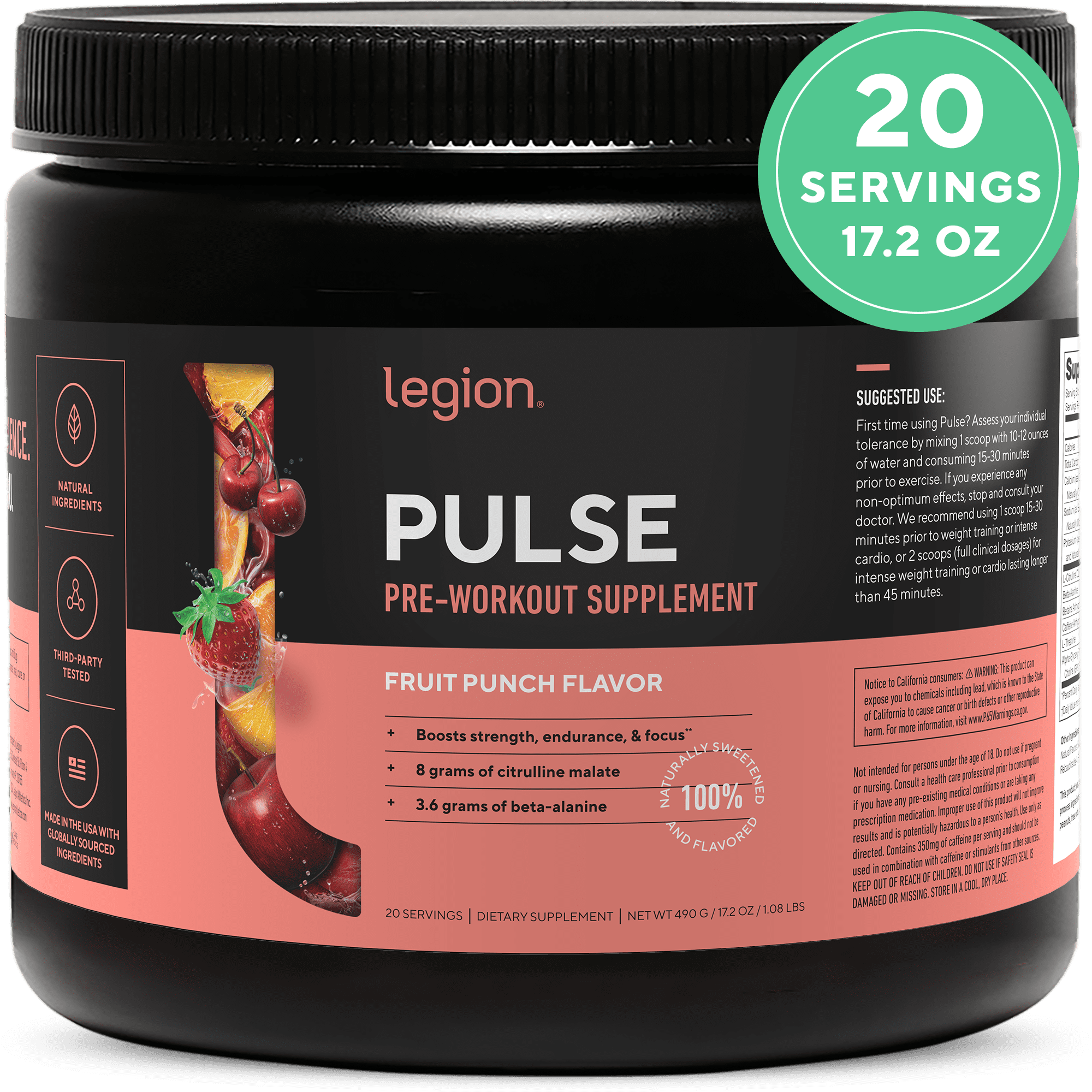 Legion Athletics Pulse Preworkout Supplement - Natural, Focus & Muscle ...