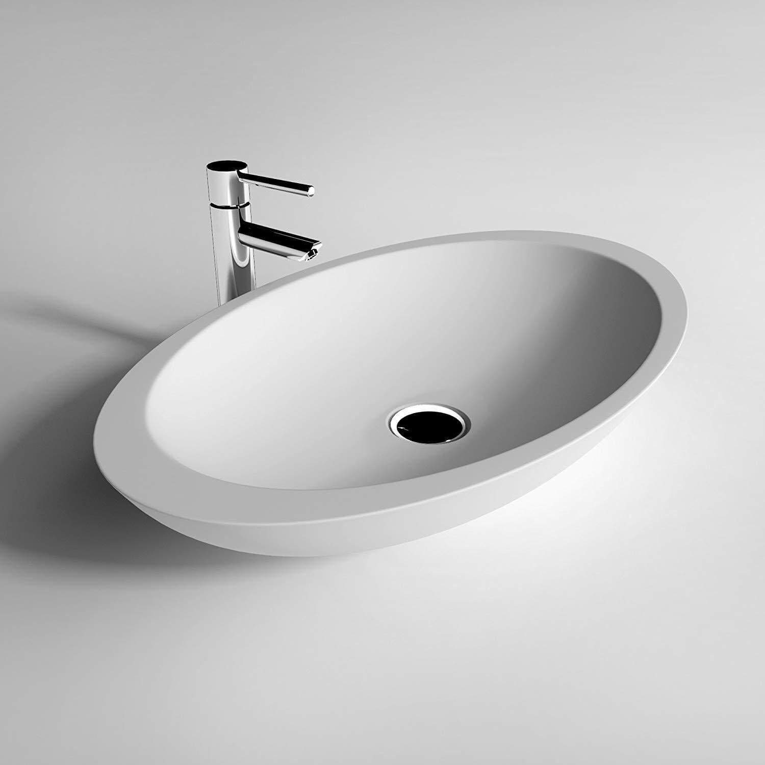 23.6" WHITE MATT SOLID SURFACE BOWL - NO FAUCET-Color:WHITE MATT ...