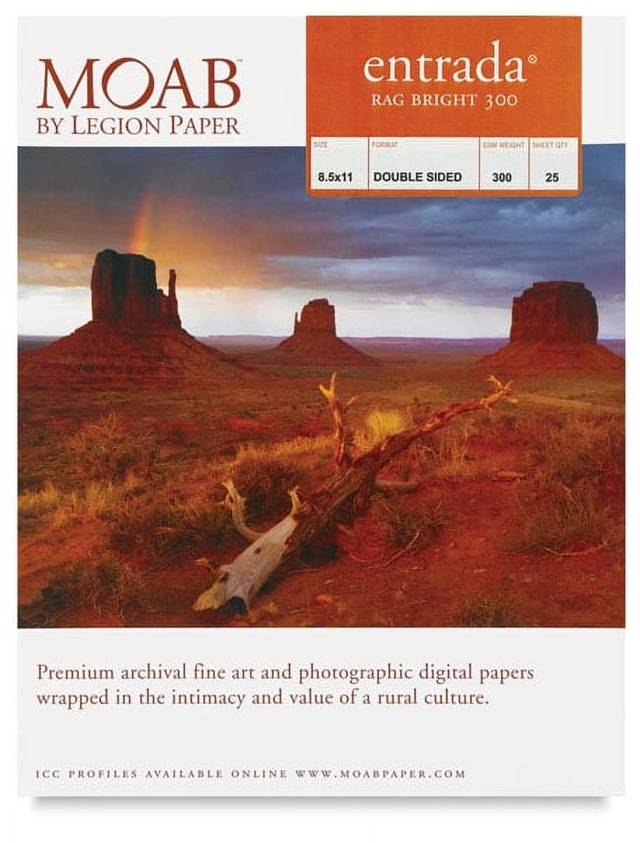 Moab Papers Entrada Rag Bright 300 8.5 x 11 [25 sheets] - Walmart.com