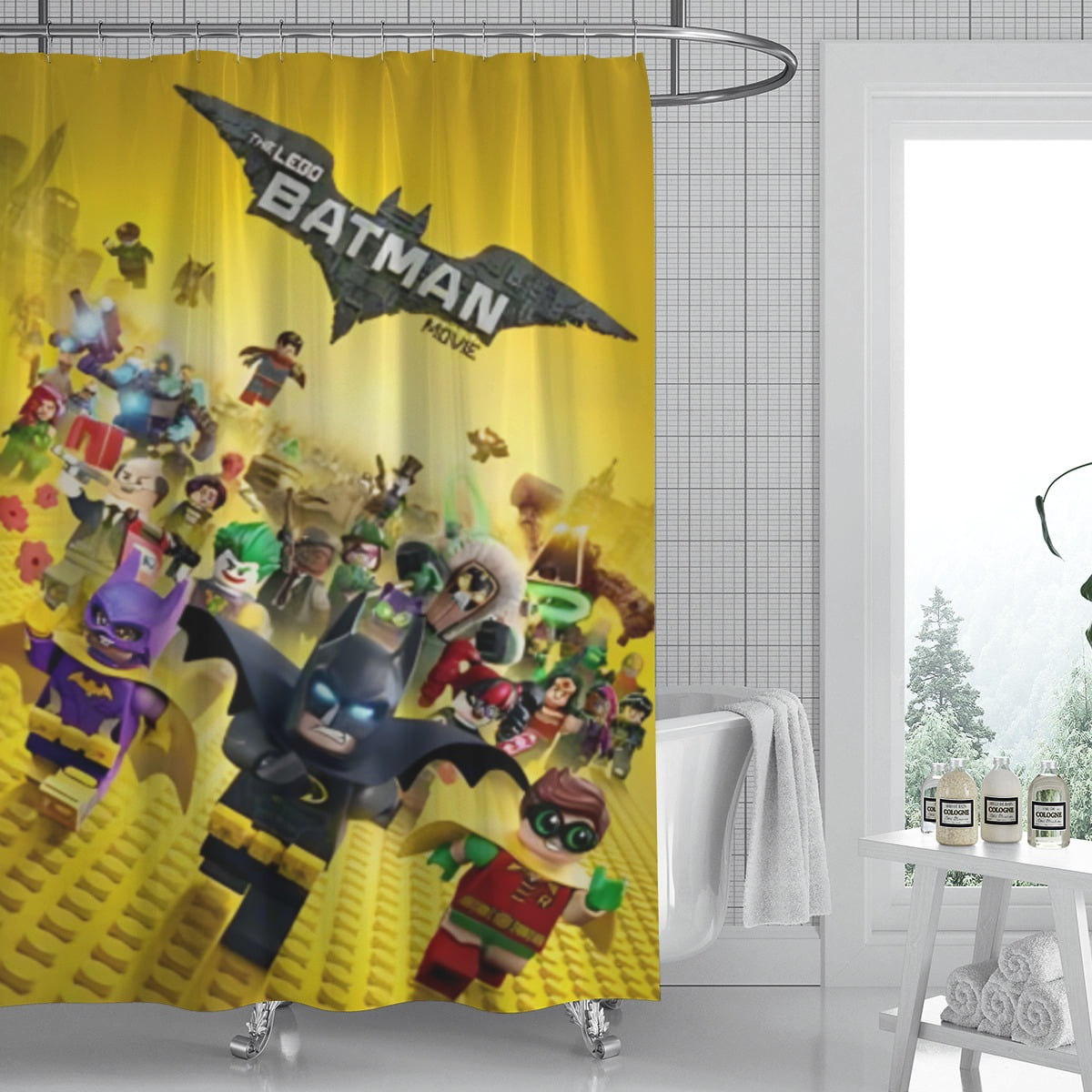 The Lego Batman Movie shower curtain features an iconic print, is ...