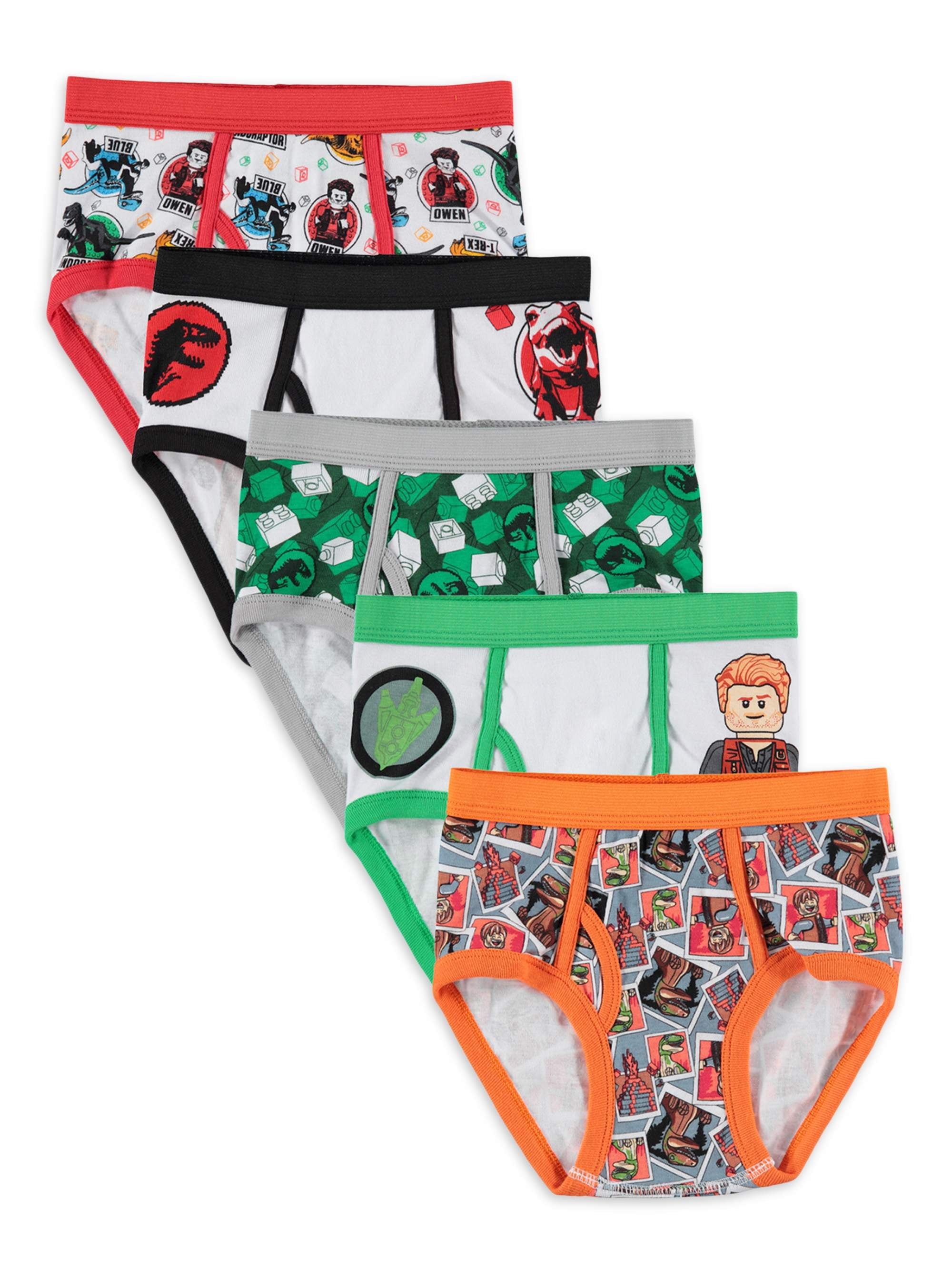 LEGO Jurassic World Boys Briefs 4-8, 5 Pack, Combed Cotton, Elastic ...