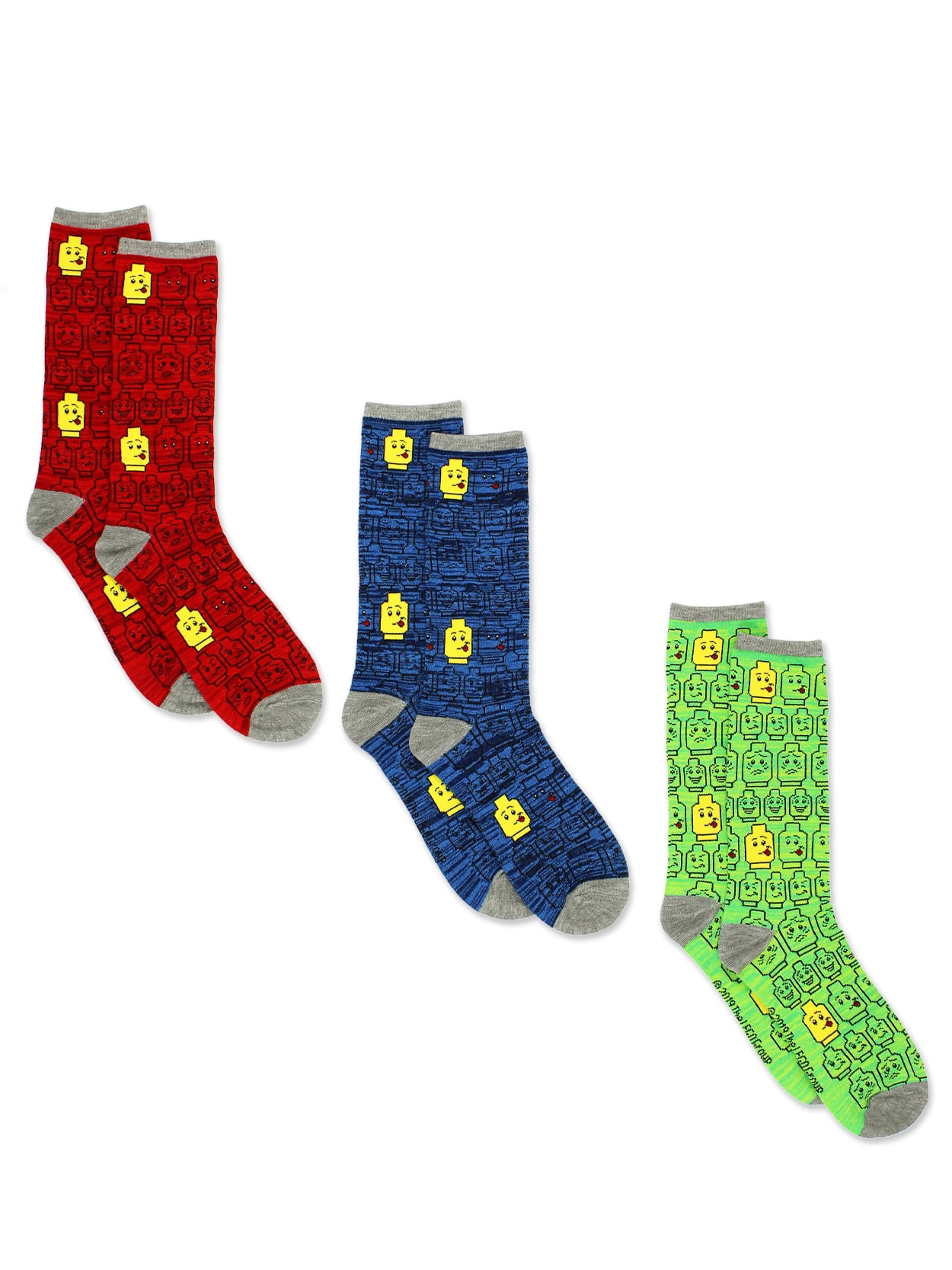 LEGO Crew Socks 3 Pack, Ribbed Knit, Sublimated Graphics, Kids to ...