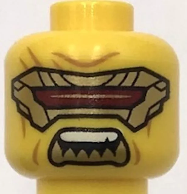 Lego New Yellow Minifigure Head Dual Sided Gold Eye Mask Dark Red Visor ...