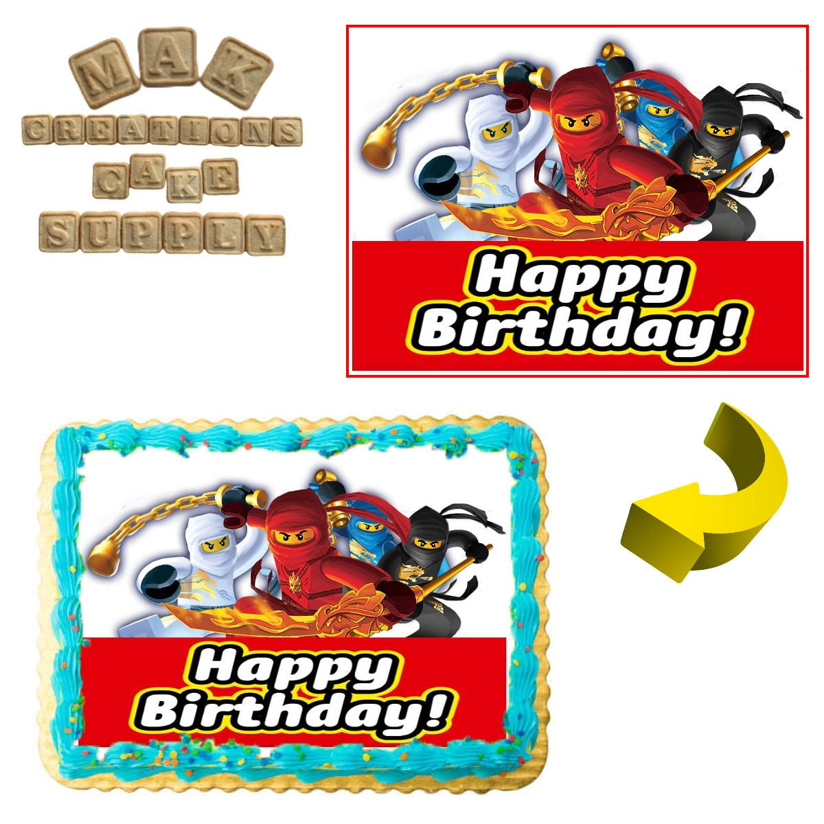 Lego Ninjago Happy Birthday 1/4 Sheet Cake topper - Can also be used on ...