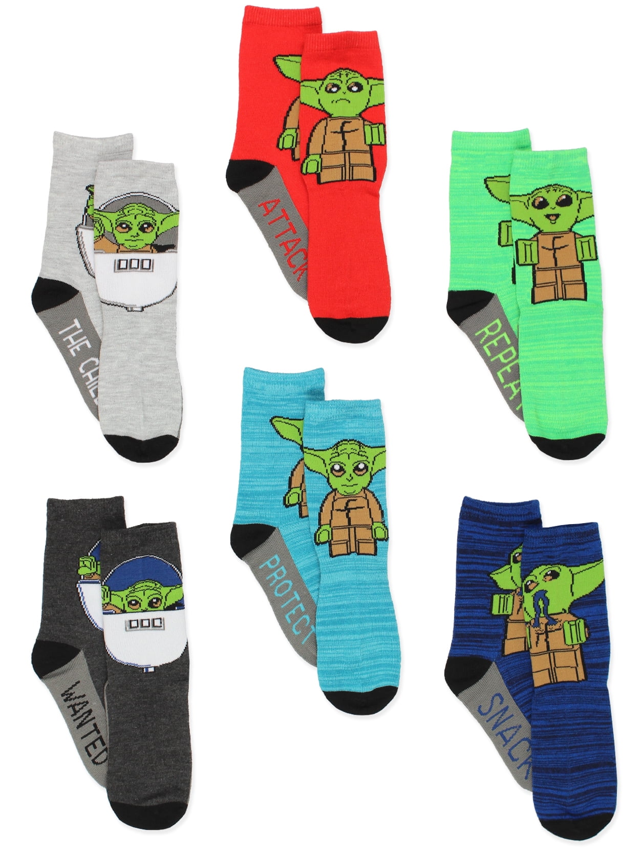 Lego Star Wars Baby Yoda Kids Toddler 6 pack Crew Socks Set LM44 ...