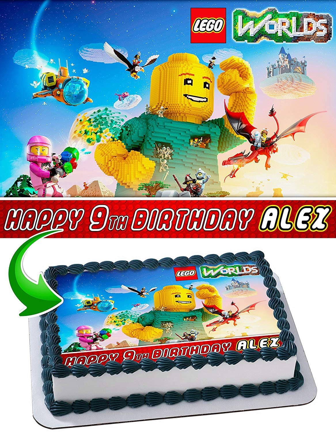 Lego Worlds - Edible Cake Topper - 11.7 x 17.5 Inches 1/2 Sheet ...