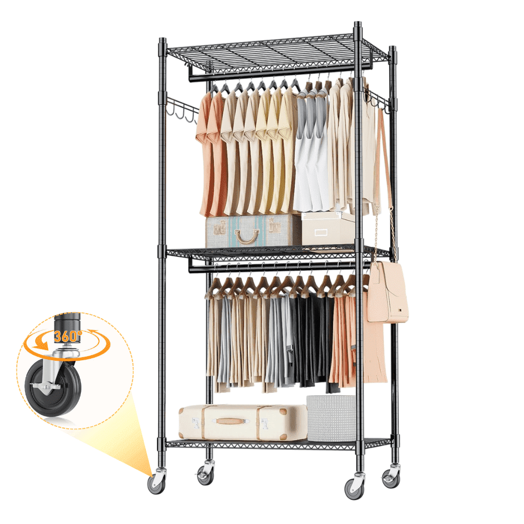 Legooin 3-Tier Heavy Duty Adjustable Height Garment Rack Clothes ...