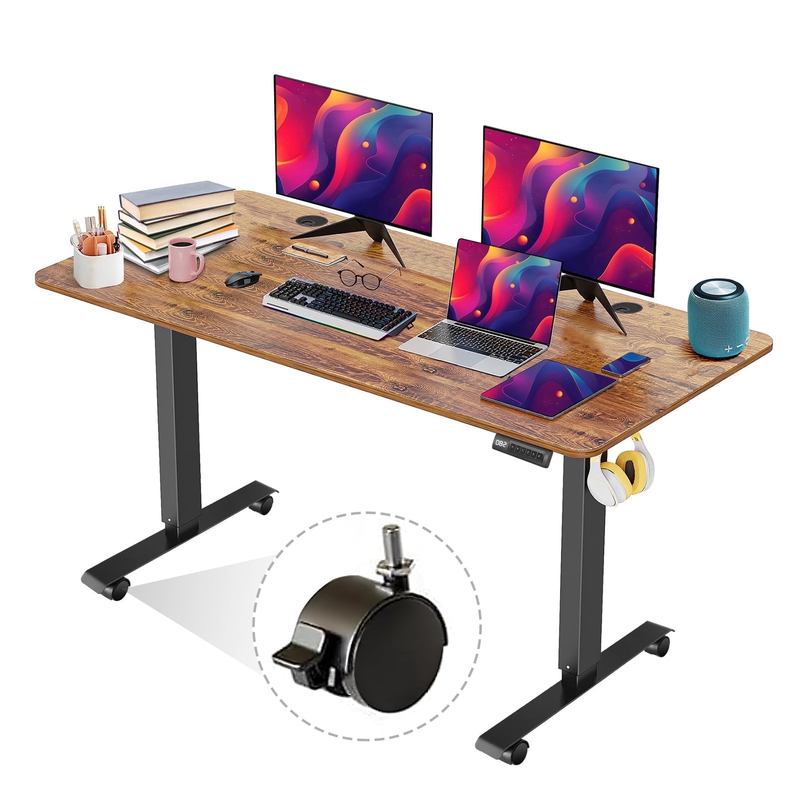 Legooin 48"W x 24"D Ergonomic Gaming Desk with Wheels Height Adjustable ...