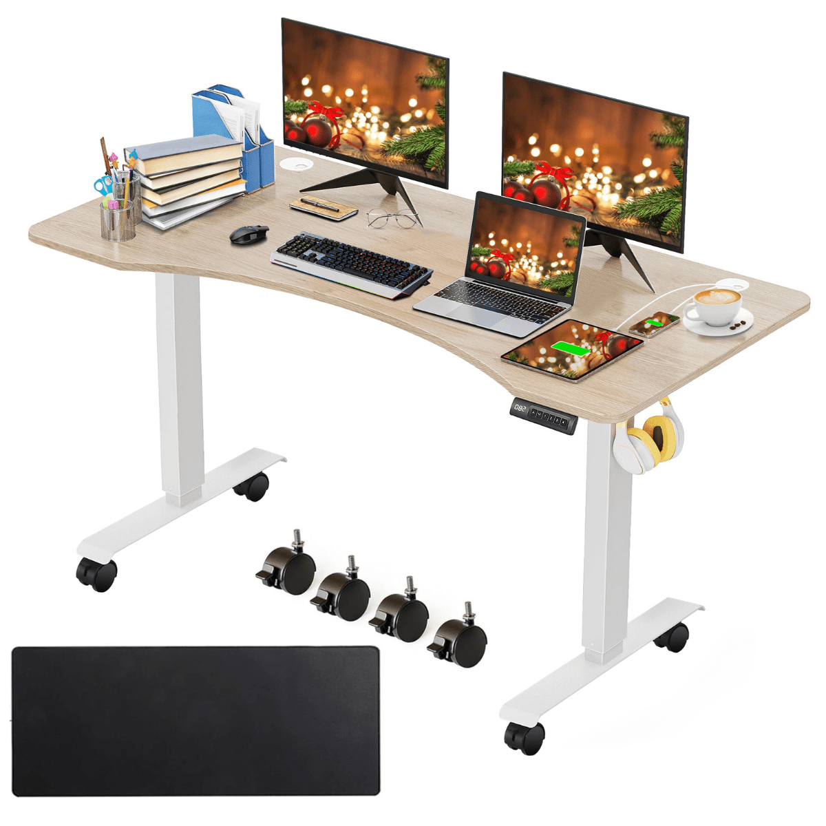 Legooin 48x24 Mobile Standing Desk with Headphone Hook Cable Management ...
