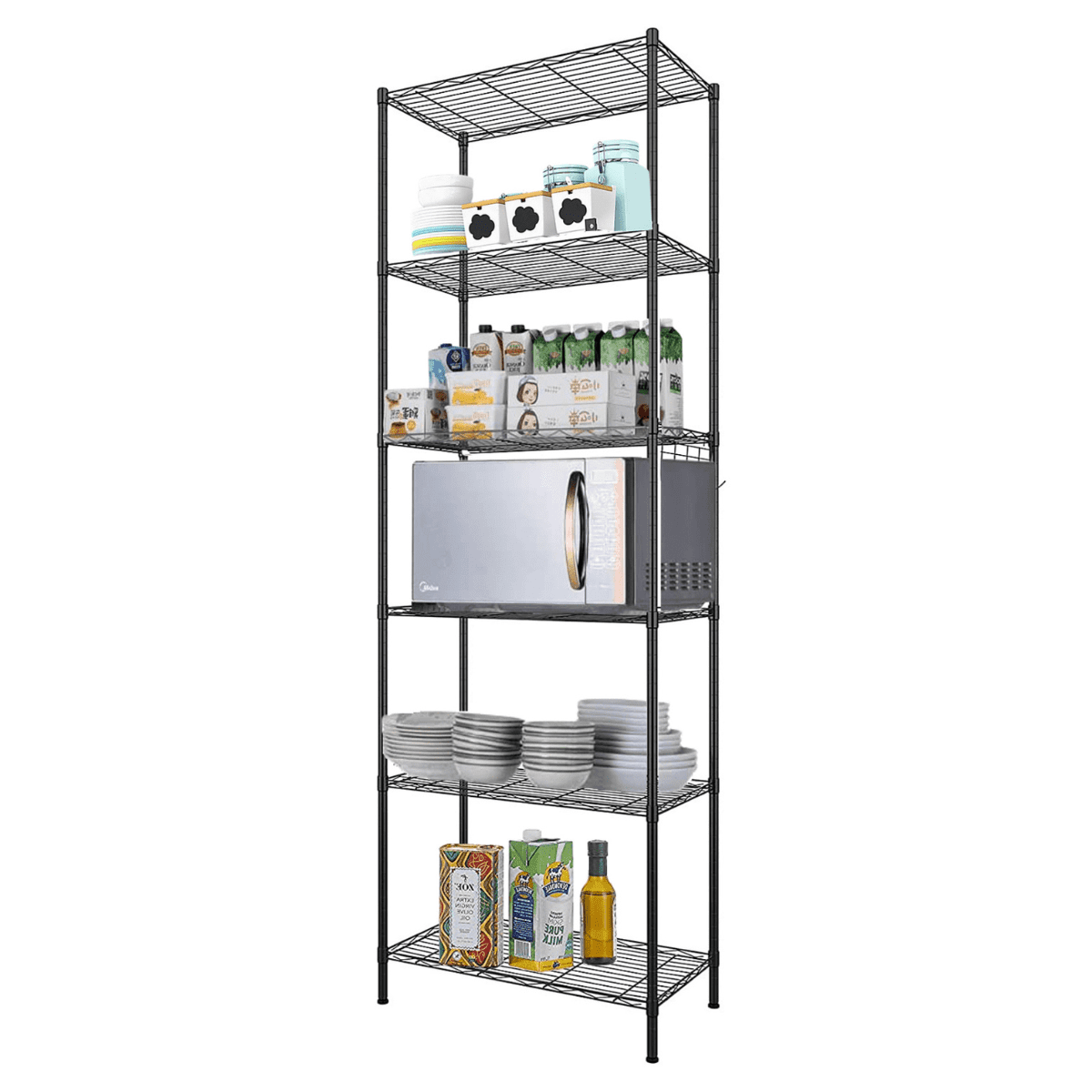 Legooin 6-Tier Metal Rack Organizer Kitchen Bathroom Storage, Black ...