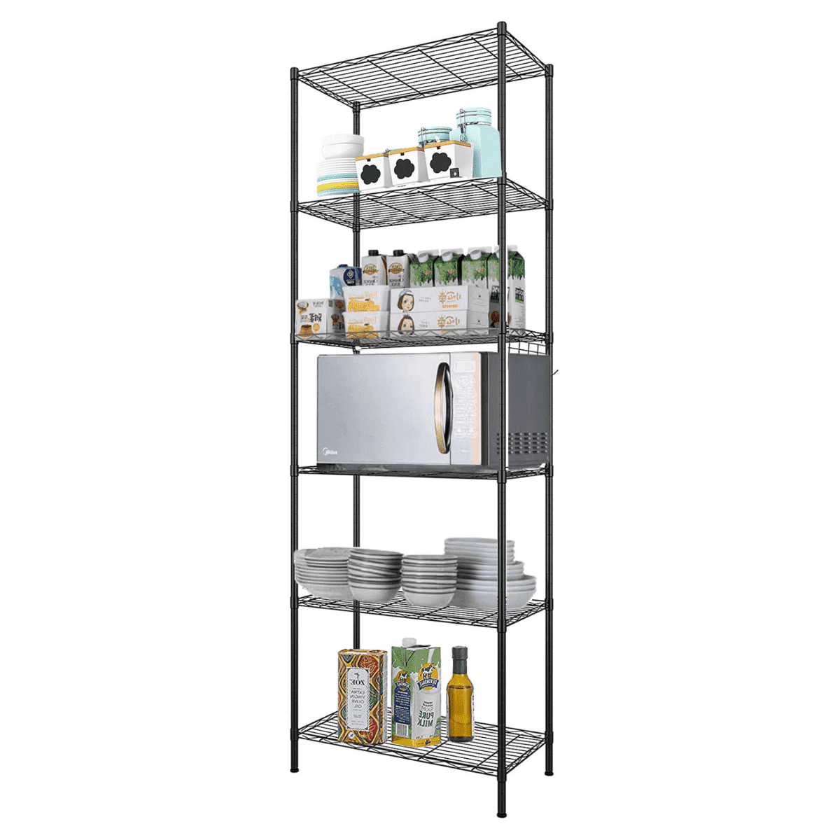 Legooin 6-Tier Metal Rack Organizer Kitchen Bathroom Storage, Black ...