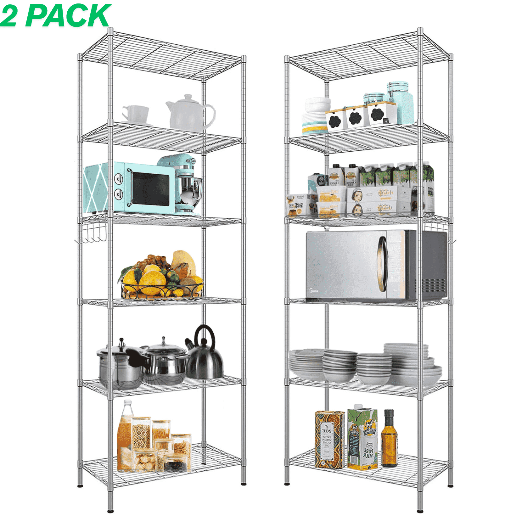 Legooin 6-Tier Metal Storage Rack 2 Pack Shelving Unit Home Organizer ...