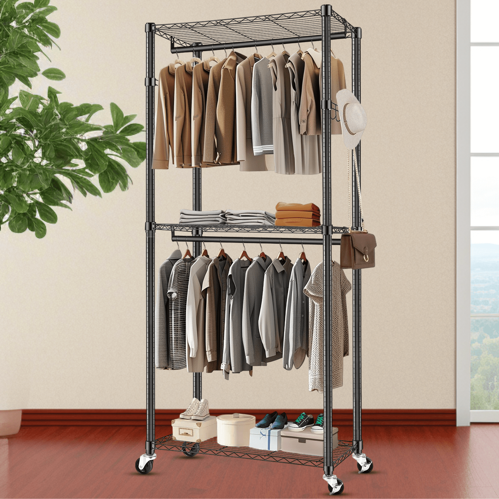 Legooin 3-Tier Heavy Duty Metal Clothes Rack, Adjustable Garment Rack ...