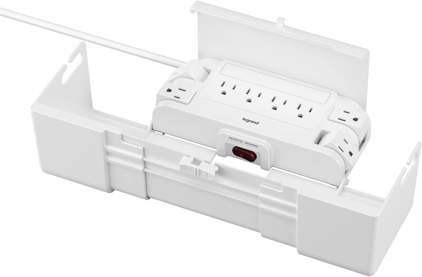Legrand - Cable Management Kit, White Cord Hider with Cable Management Box, Outlet Box with 8 ...