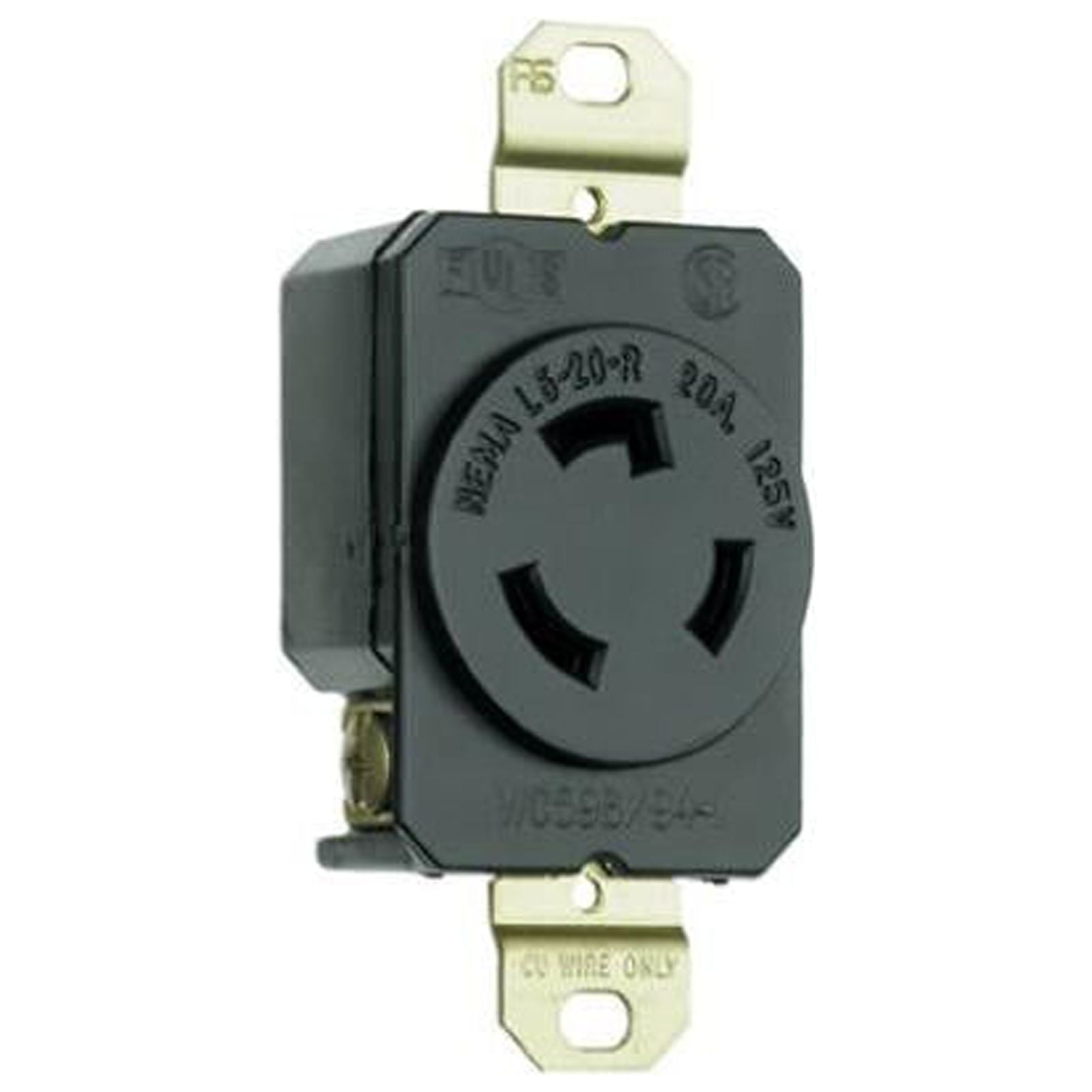 Legrand L520RCCV3 Pass & Seymour Locking Outlet, Black, NEMA L5-20r ...