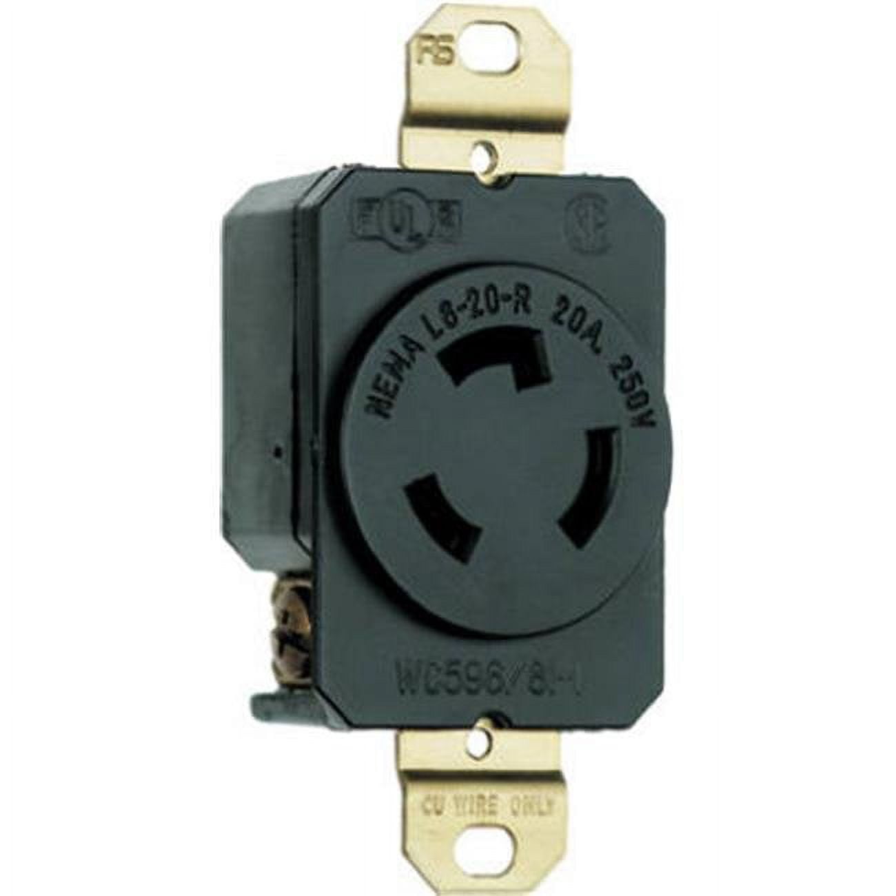 Legrand L620RCCV3 Pass & Seymour Locking Outlet, Black, NEMA L6-20r ...