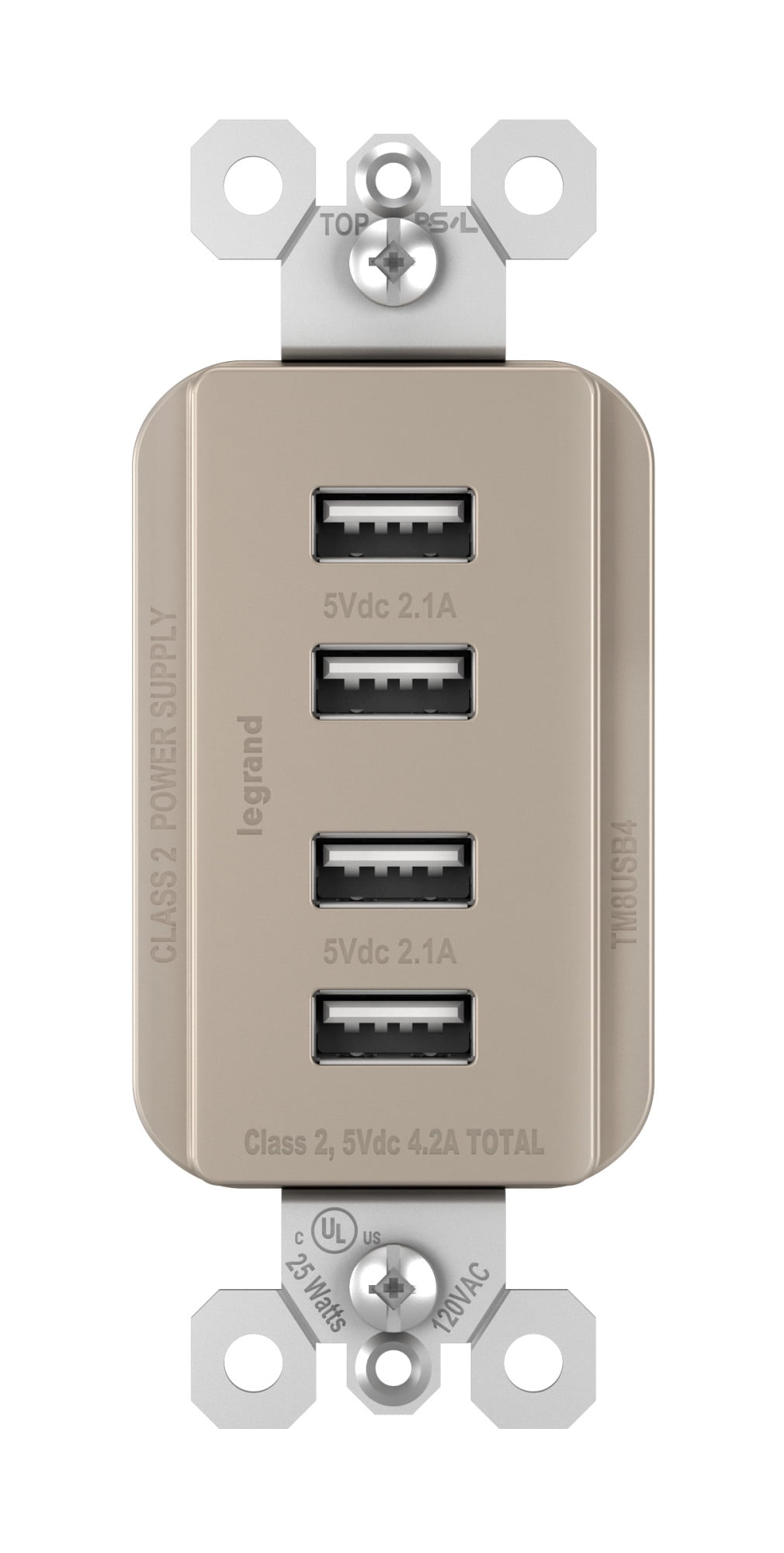 Legrand TM8USB4 Quad USB-A Electrical Outlet, Silver - Walmart.com