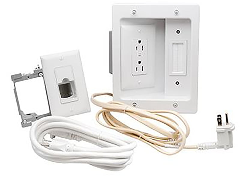 Le Grand In-Wall TV Power and Cable Management Kit, White, Recessed Box ...