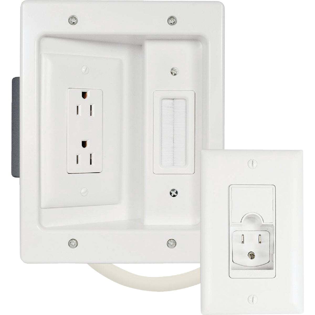 Le Grand In-Wall TV Power and Cable Management Kit, White, Recessed Box ...