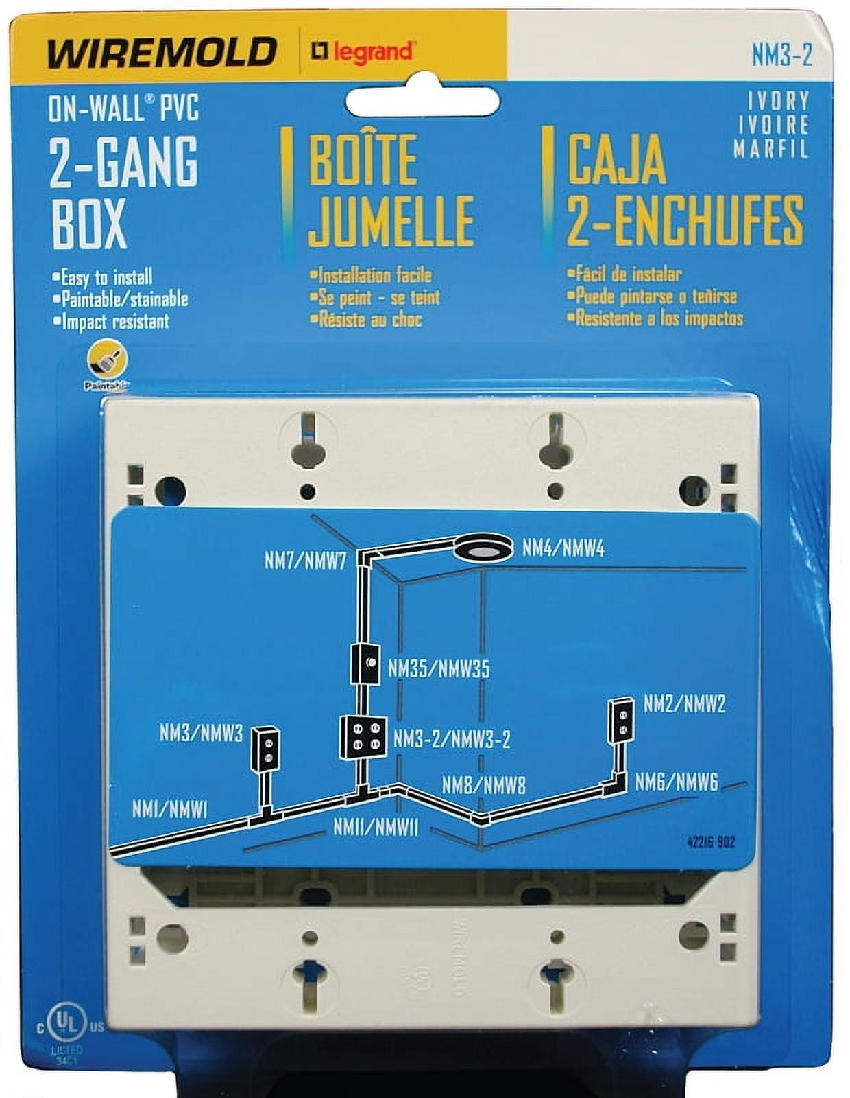 Legrand Wiremold NM Series NM3-2 Outlet Box Raceway Cable Entry Wall ...