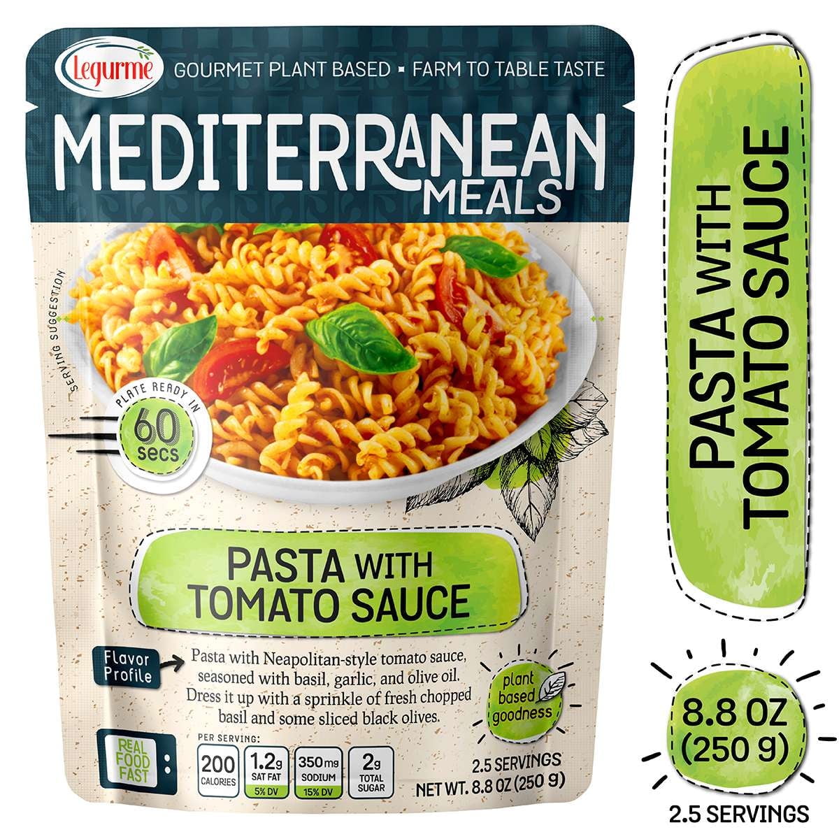 Legurme Ready to Eat Pasta with Tomato Sauce, Plant Based, Vegan, NO ...