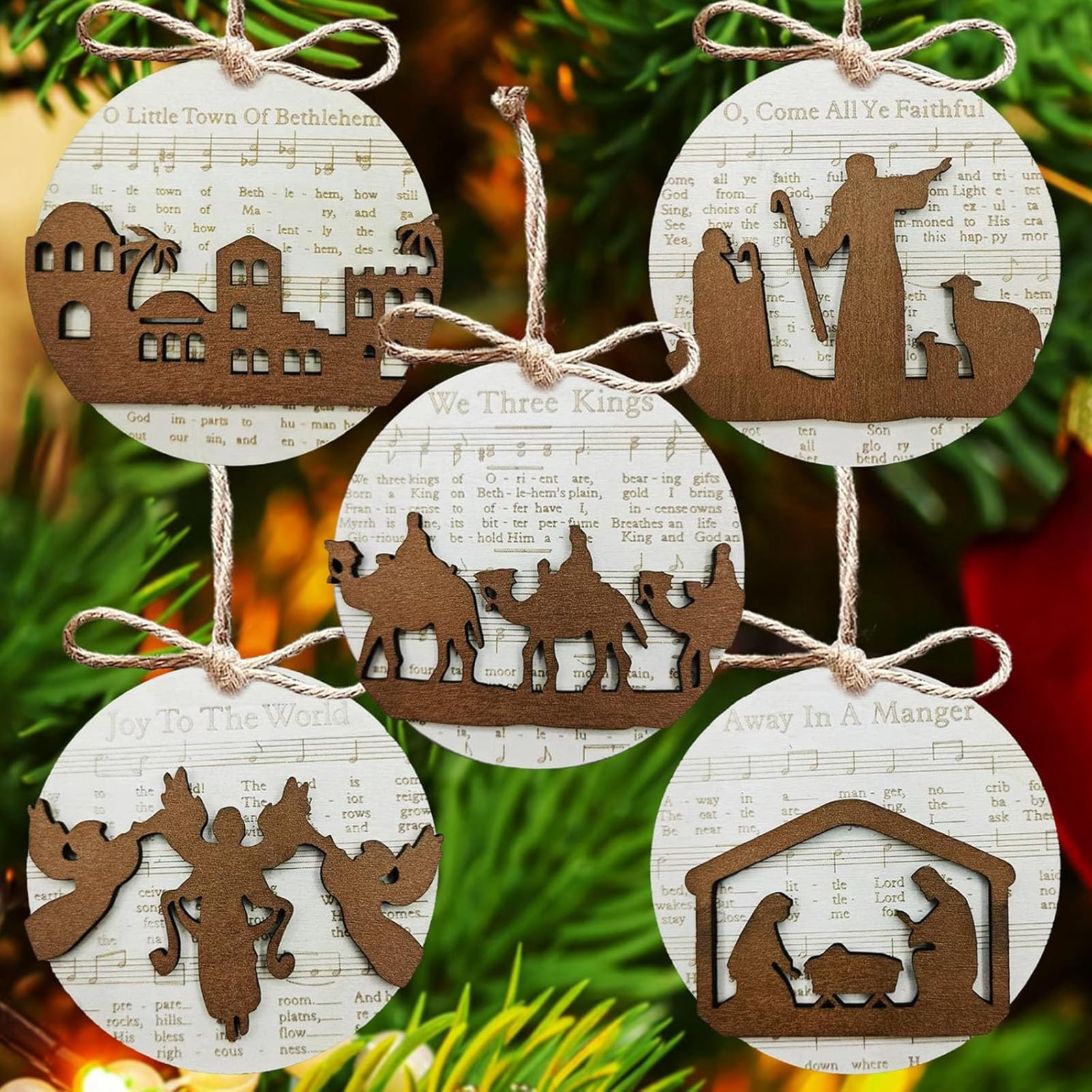 Legxiet Christmas Nativity Ornaments Musical Jesus Birth Wooden Sign ...