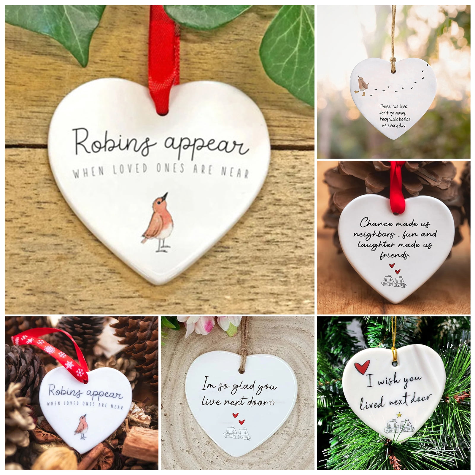 Legxiet Sister Gift Ornament I Wish You Lived Next Door Ceramic Heart Shape Design Fade ...