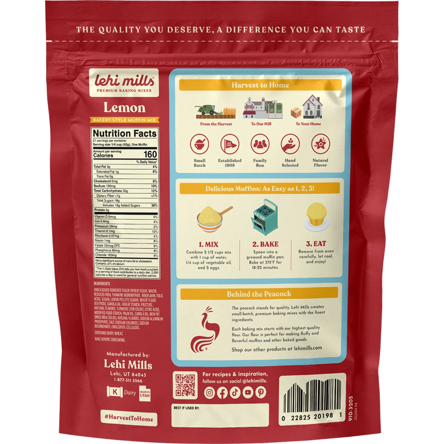 Lehi Mills Lemon Muffin Mix, 2lb Pouch, Zesty Citrus Flavor, Refreshing ...
