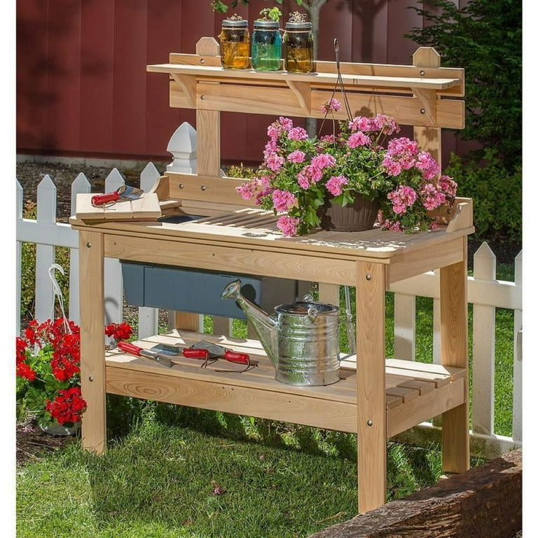 Lehman s Outdoor Gardening Potting Table Workstation Cypress Wood