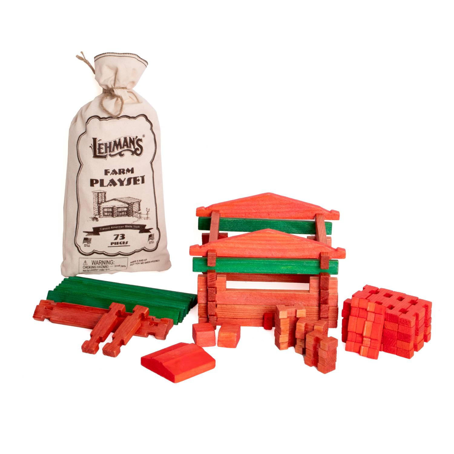 Lehman's Toy Log Farm Playset, Classic American Made Building Set, 73 ...