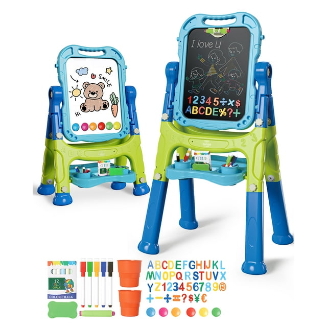 Lehoo Castle Easel for Kids, 4 in 1 Double Sided Kids Art Easel with Magnetic White Board ...